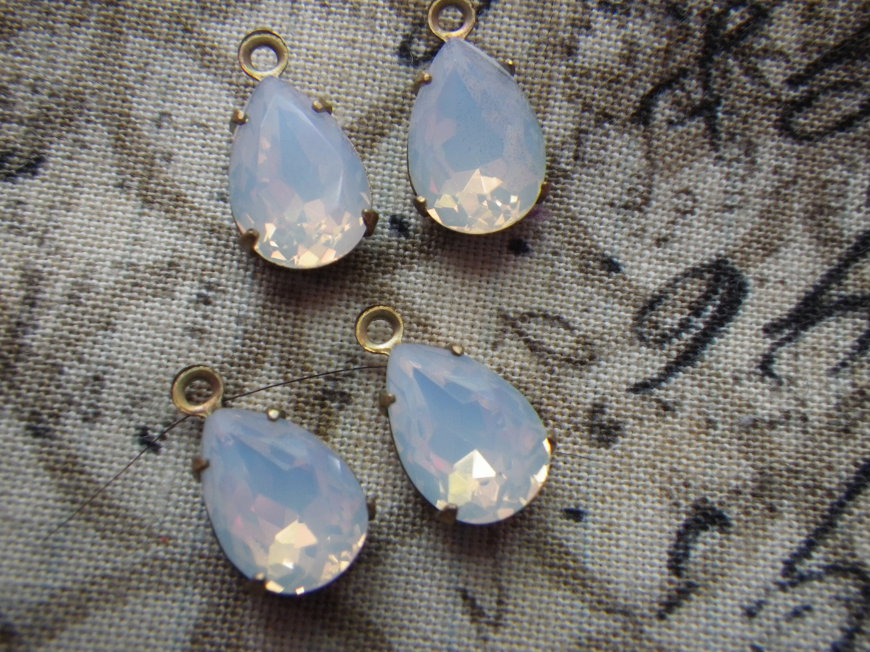 White Opal 10x7mm Glass Pear Drops 4 Pcs | Etsy