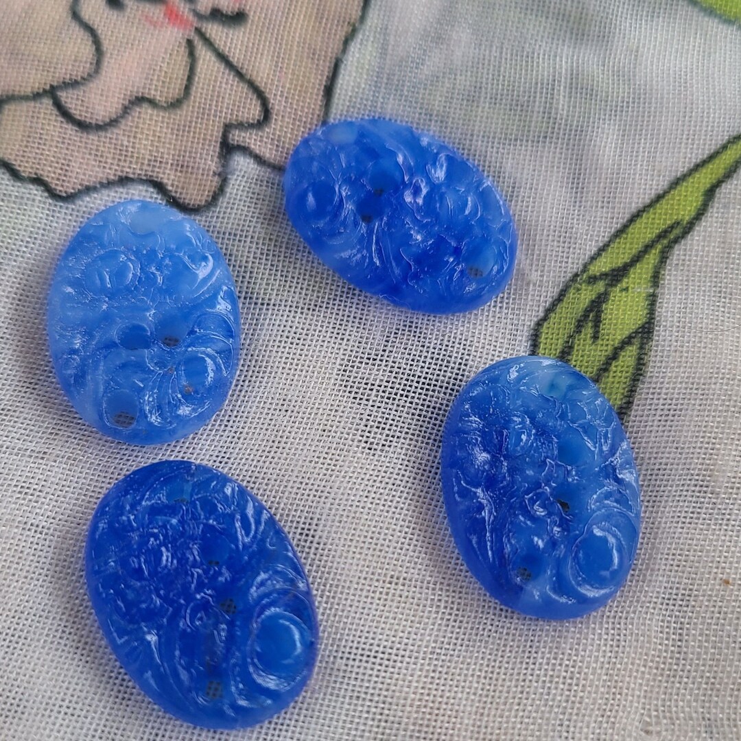 Japanese Molded Flower Motif Translucent Cobalt Blue 18x13mm Vintage ...