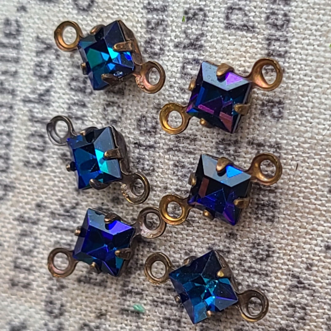 Bermuda Blue Square 4mm Glass Brass Ox Connector Drops Two Loops 6 Pcs ...