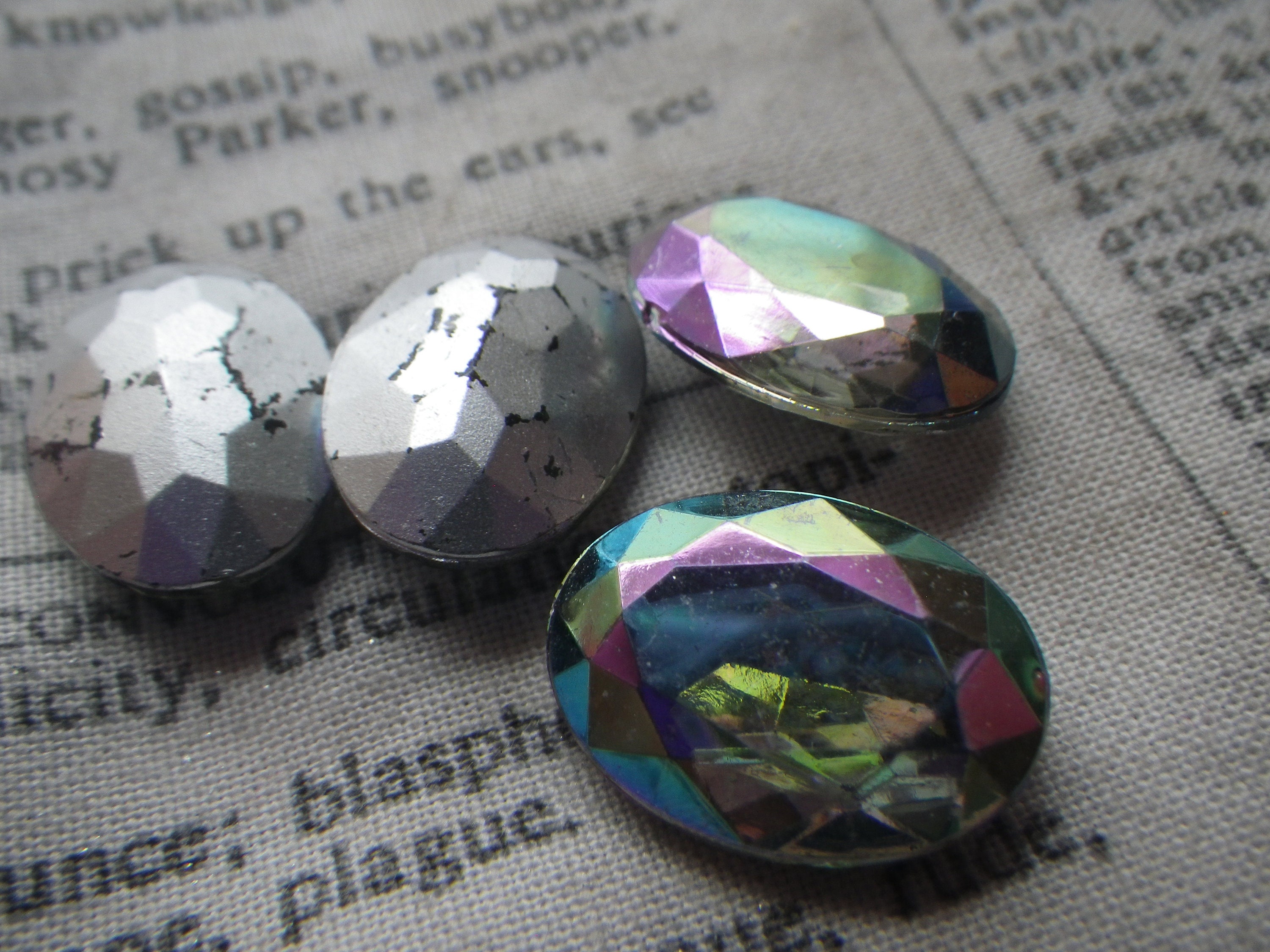 Black Diamond AB Vintage 18x13mm Oval Glass Foiled Pointed | Etsy