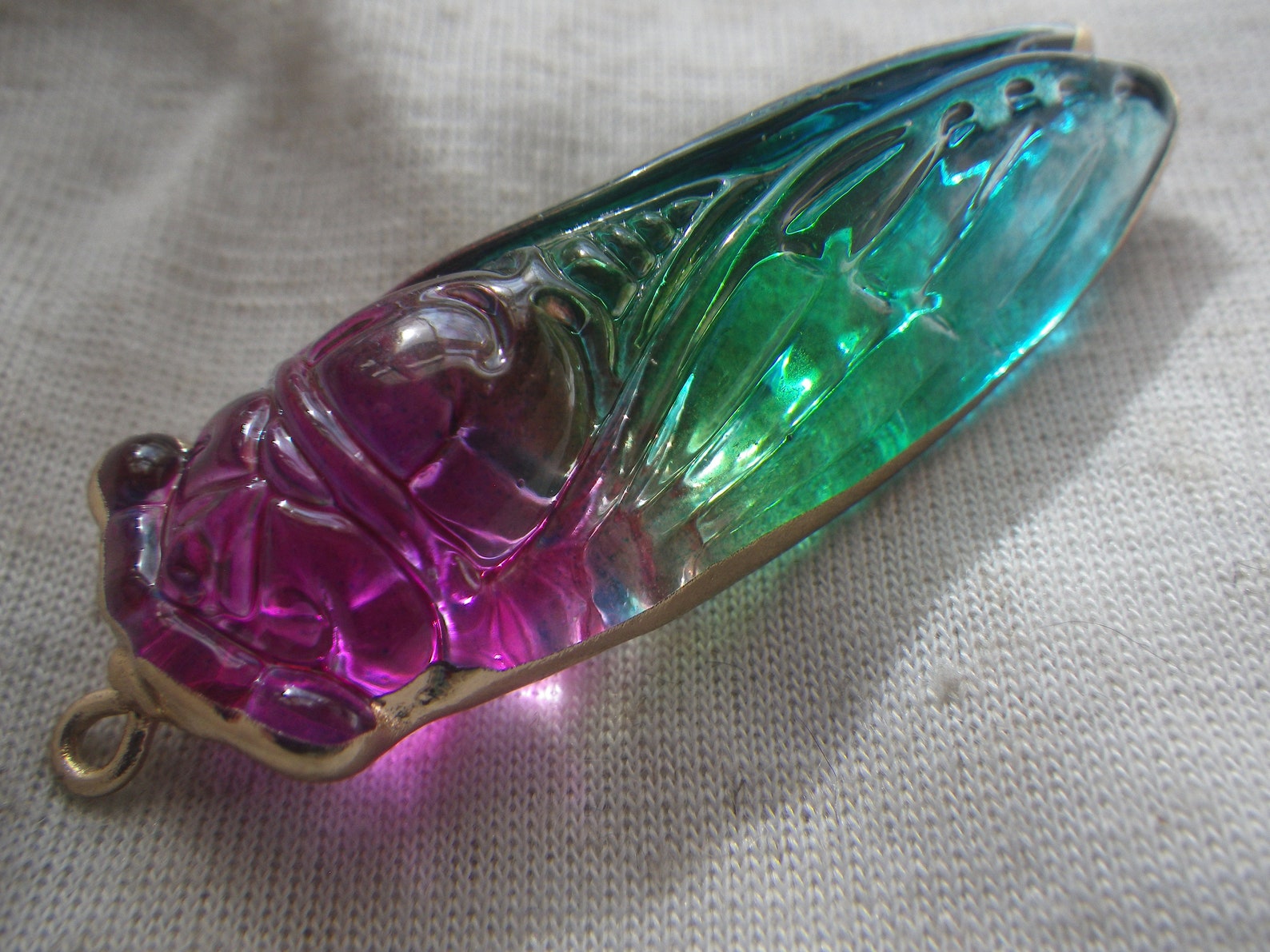 Tourmaline Rainbow Glass Cicada Pendant 55x18 Gold Trimmed 1 Pc - Etsy