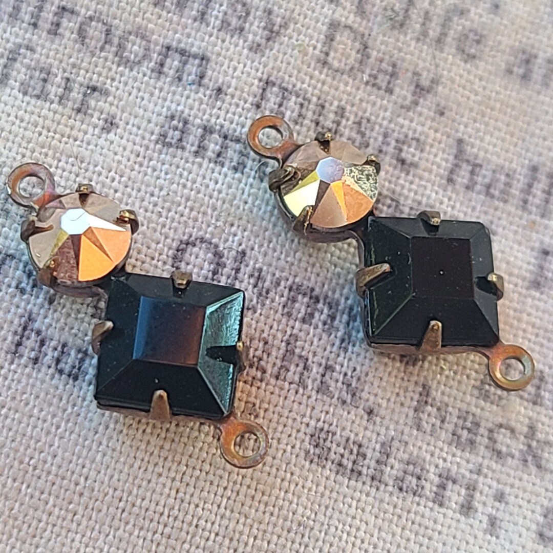 Rose Gold and Jet Black Square 6mm Glass Links Two Loops 4 Pcs - Etsy