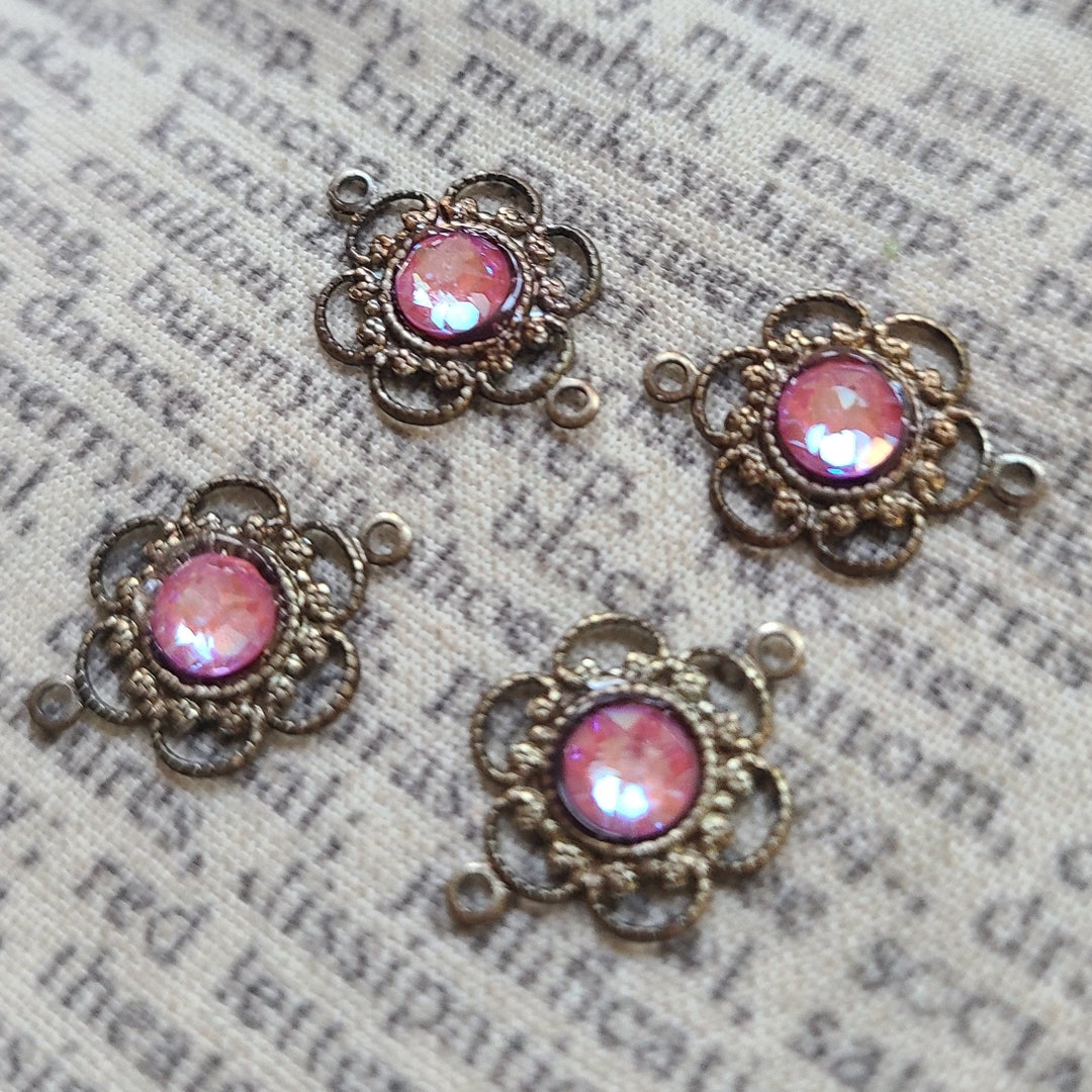 Electric Violet Delite Peony Filigree 20ss Chatons Brass Ox Links 4 Pcs ...