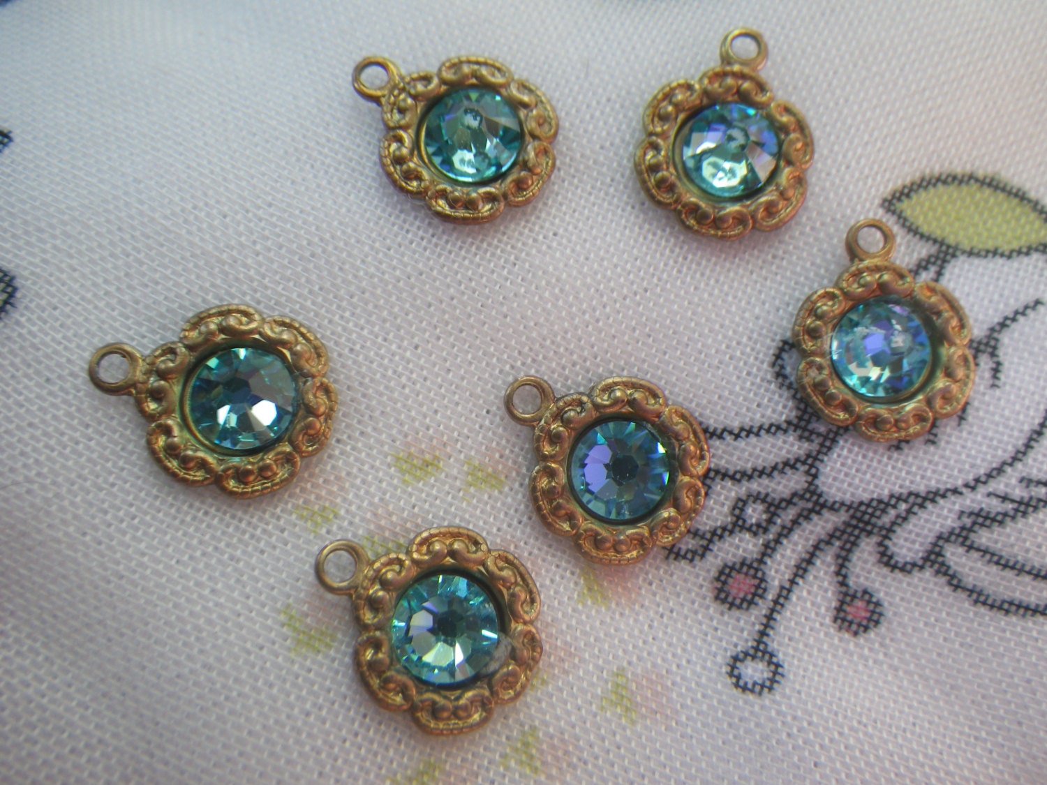 Light Turquoise Crystal Tiny Daisy Brass Ox Drops 6 Pcs - Etsy