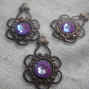 Peony Filigree With Electric Violet Delite Brass Ox Drops 4 Pcs - Etsy