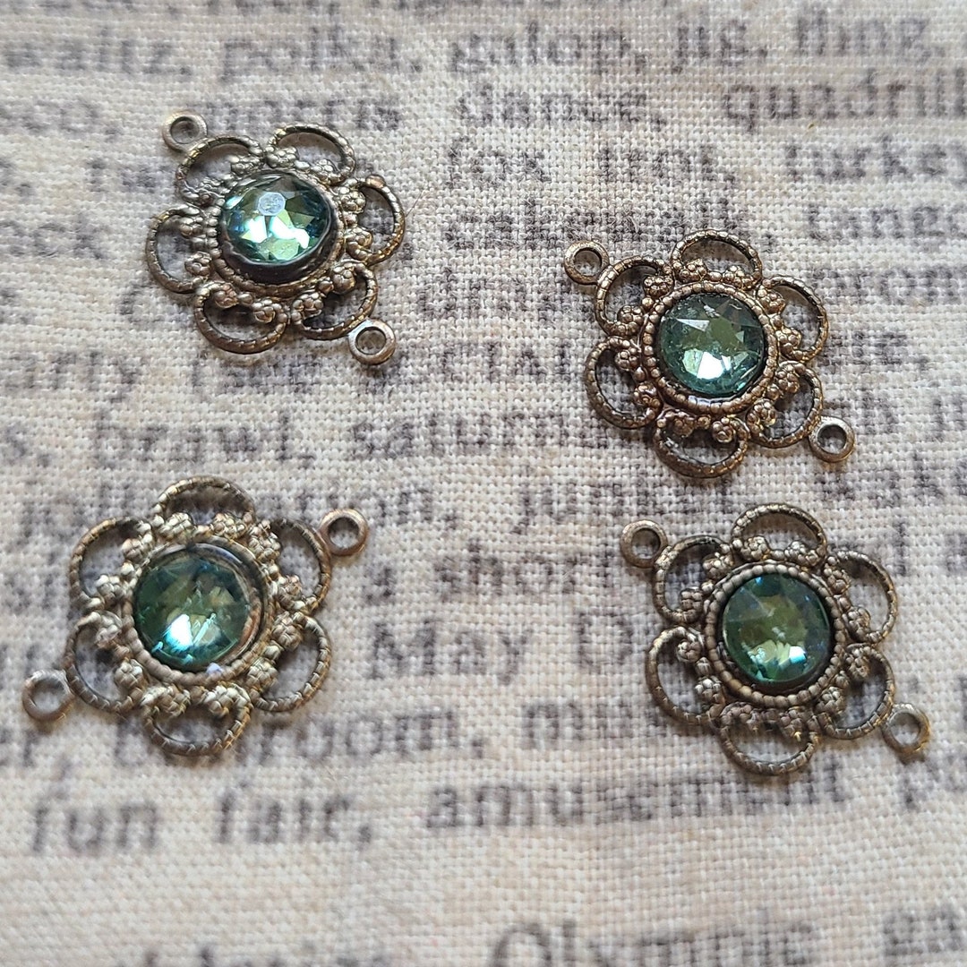 Erinite Green Peony Filigree 20ss Chatons Brass Ox Links 4 Pcs - Etsy