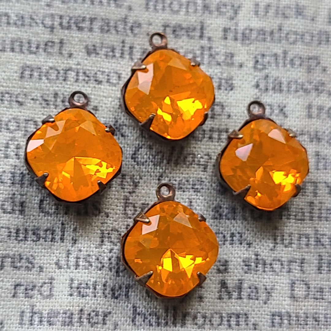 Orange Opal Rhinestone 10mm Rounded Square Drops 4 Pcs - Etsy