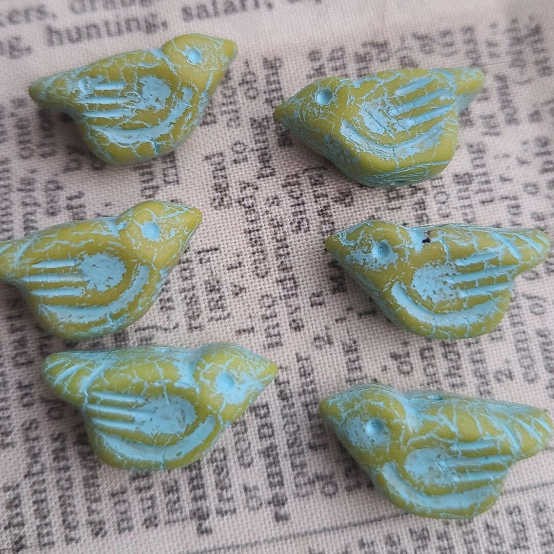 Sweet Sparrow Yellow With Matte Finish and Turquoise Wash 22x11mm 6 Pcs ...