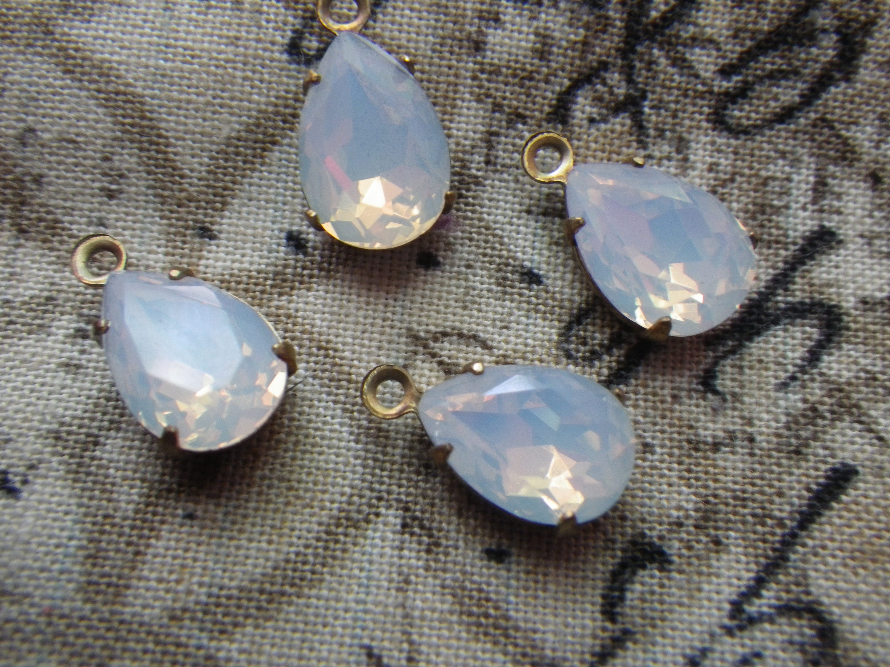 White Opal 10x7mm Glass Pear Drops 4 Pcs | Etsy