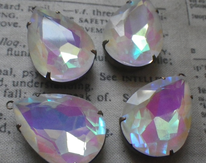 Northern Lights Electric White Glass Pears in Oxidized Brass Settings ...