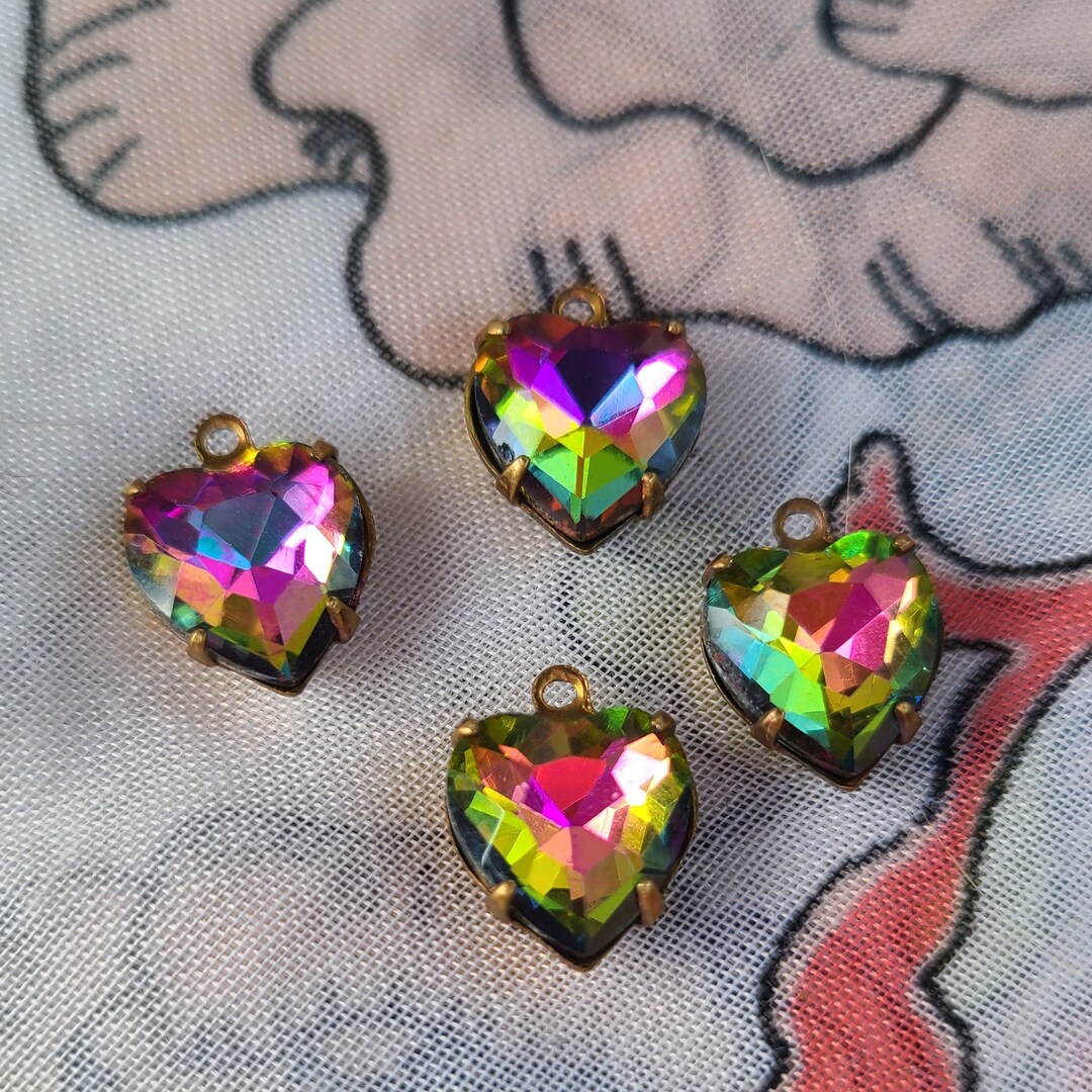 Vitrail Foiled Crystal 10mm Heart Drops 4 Pcs - Etsy