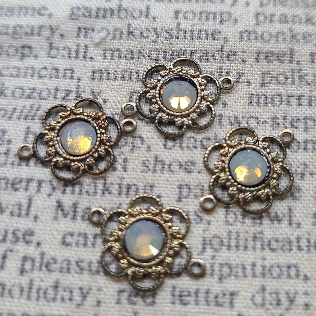 Light Grey Opal Peony Filigree 20ss Chatons Brass Ox Links 4 Pcs - Etsy