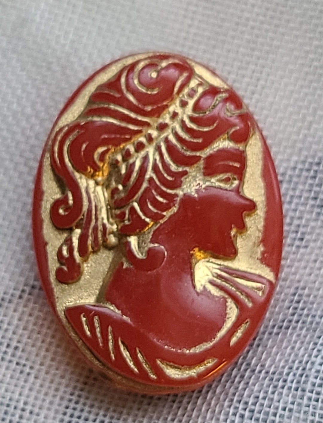 Cameo Beads Red and Gold Oval 18x13mm Acrylic 6 Pcs - Etsy