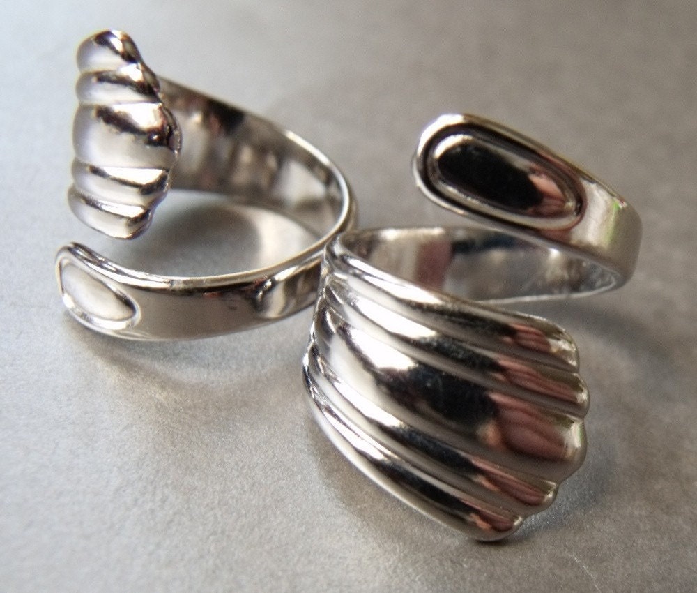 Spoon Rings Adjustable Silver-toned 2 Pcs - Etsy
