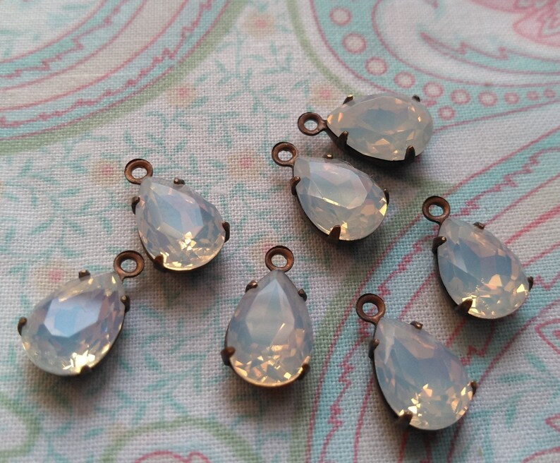 White Opal 10x7mm Glass Pear Drops 4 Pcs - Etsy