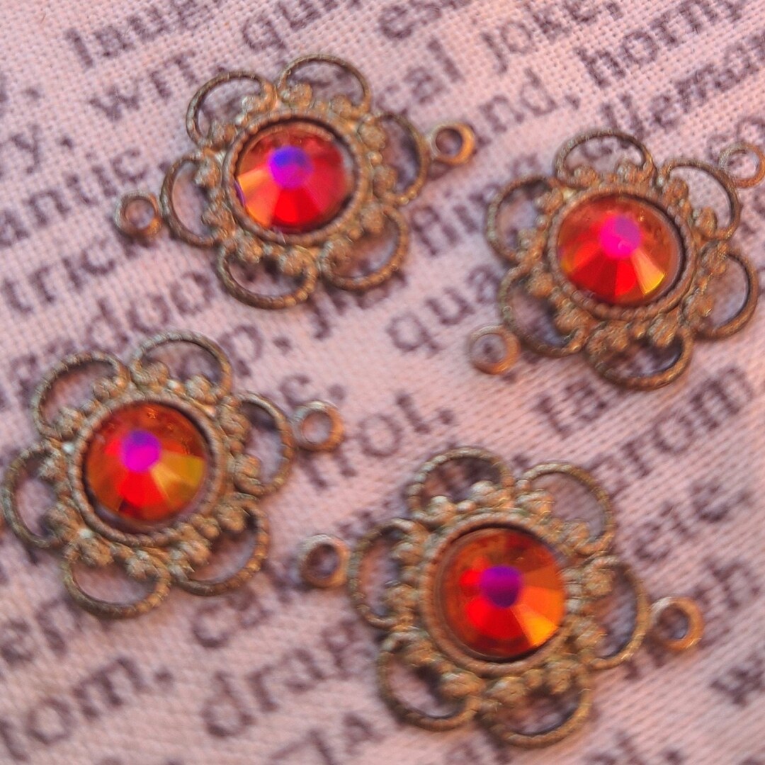 Carnival Red Peony Filigree 20ss Chatons Brass Ox Links 4 Pcs - Etsy