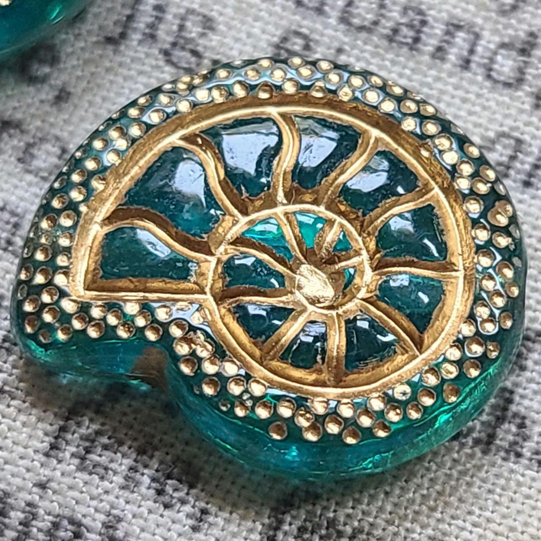 Nautilus Translucent Turquoise Blue and Gold 18x16mm Acrylic Beads 6 ...