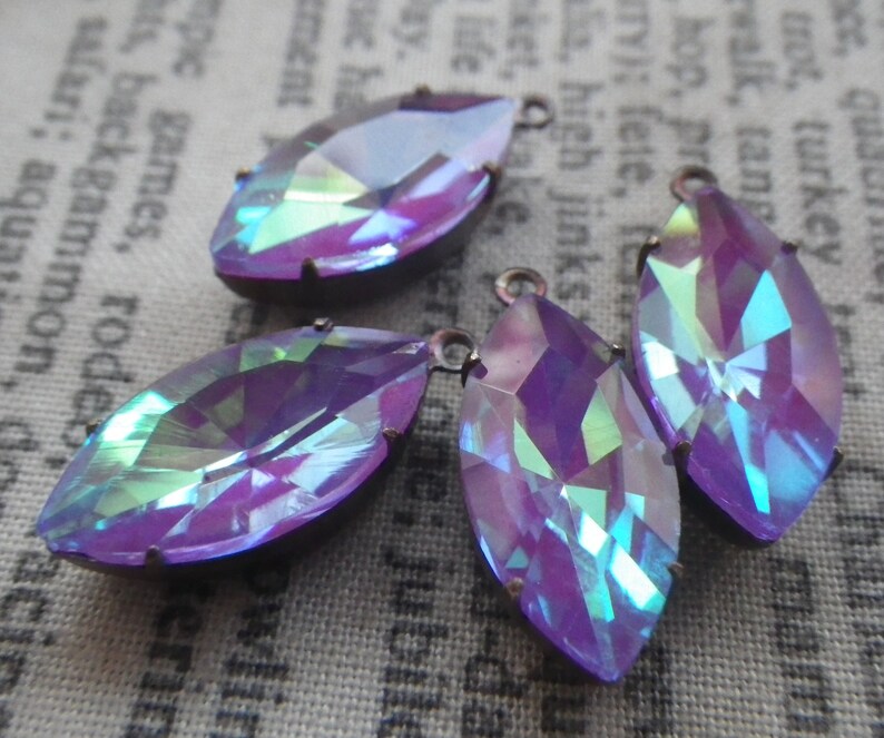 Electric Violet 18X9mm Navette Glass Drops Brass Ox 4 Pcs | Etsy