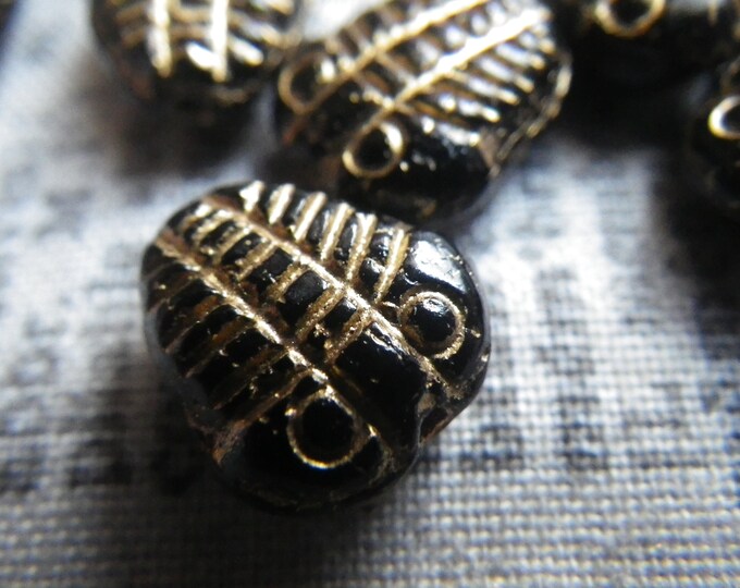 Trilobite 13x10mm Pressed Glass Beads Black With Gold Wash 10 Pcs - Etsy