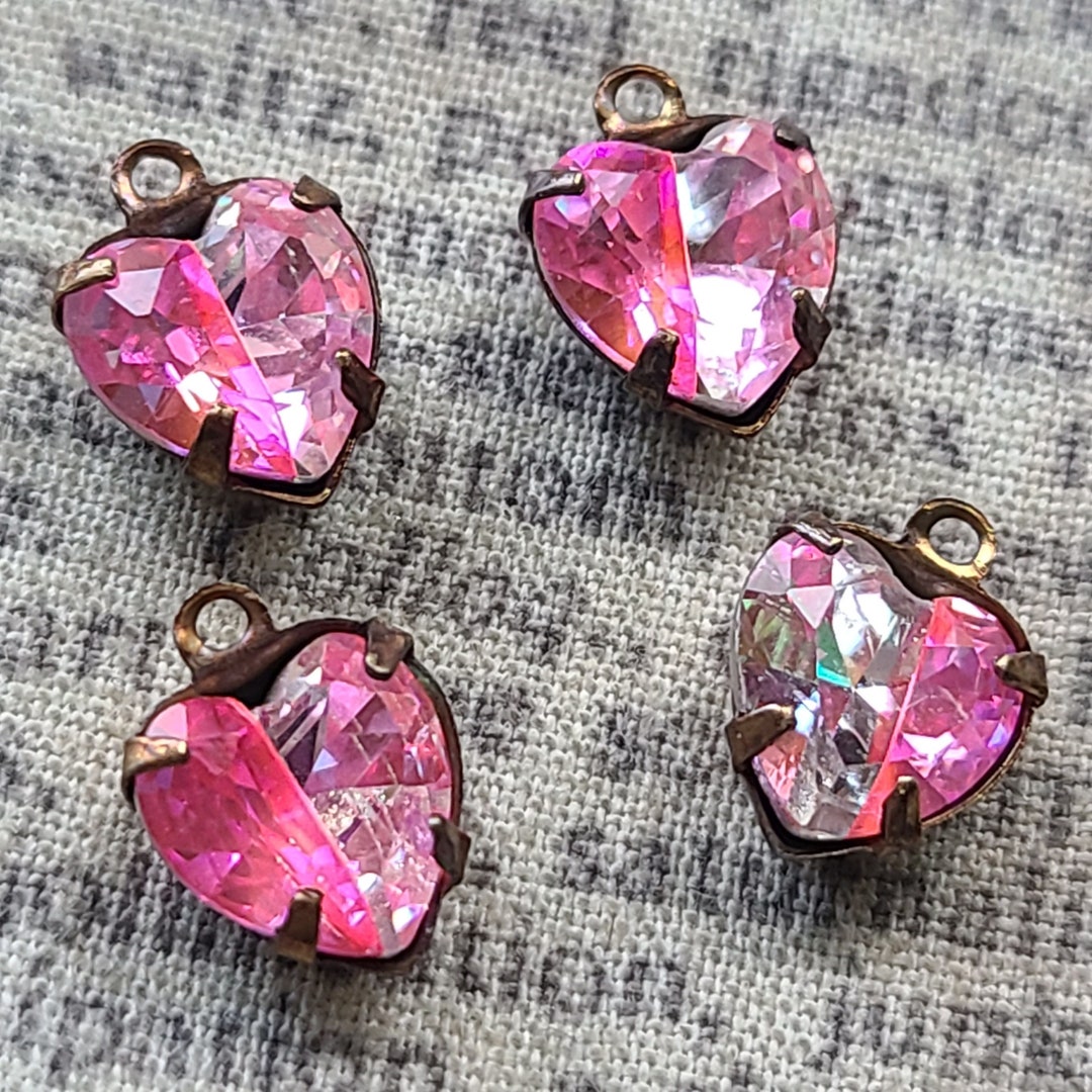 Laser Pink 8mm Heart Glass Drops Brass Ox 4 Pcs - Etsy