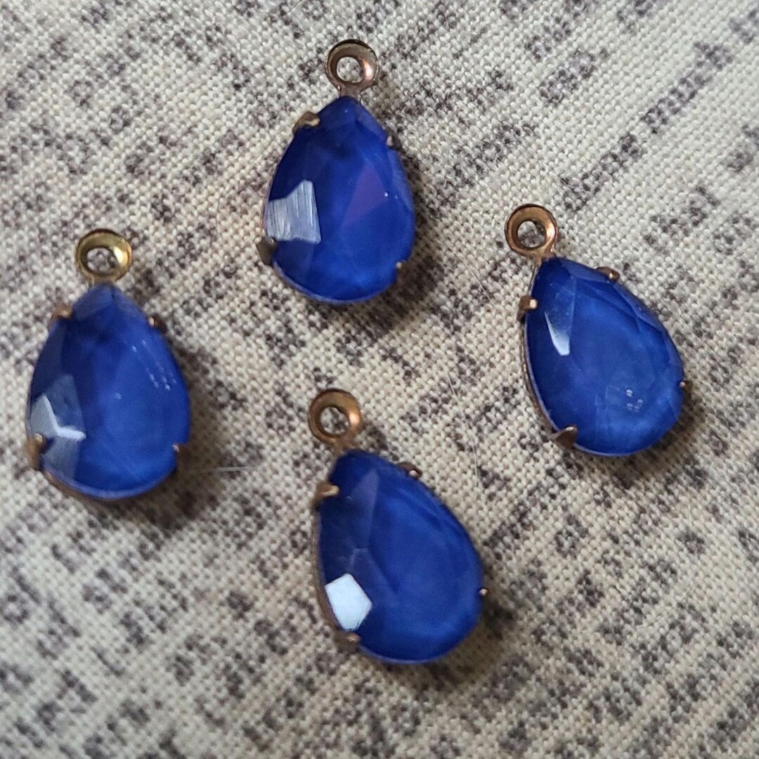 Royal Blue Glow 10x7mm Pear Glass Drops Brass Ox 4 Pcs - Etsy