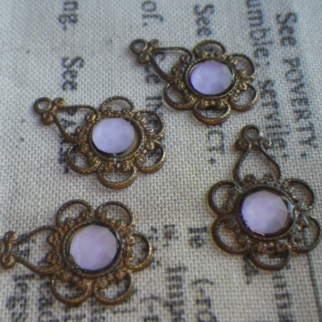 Peony Filigree Violet Matte Handmade Brass Ox Drops 4 Pcs - Etsy