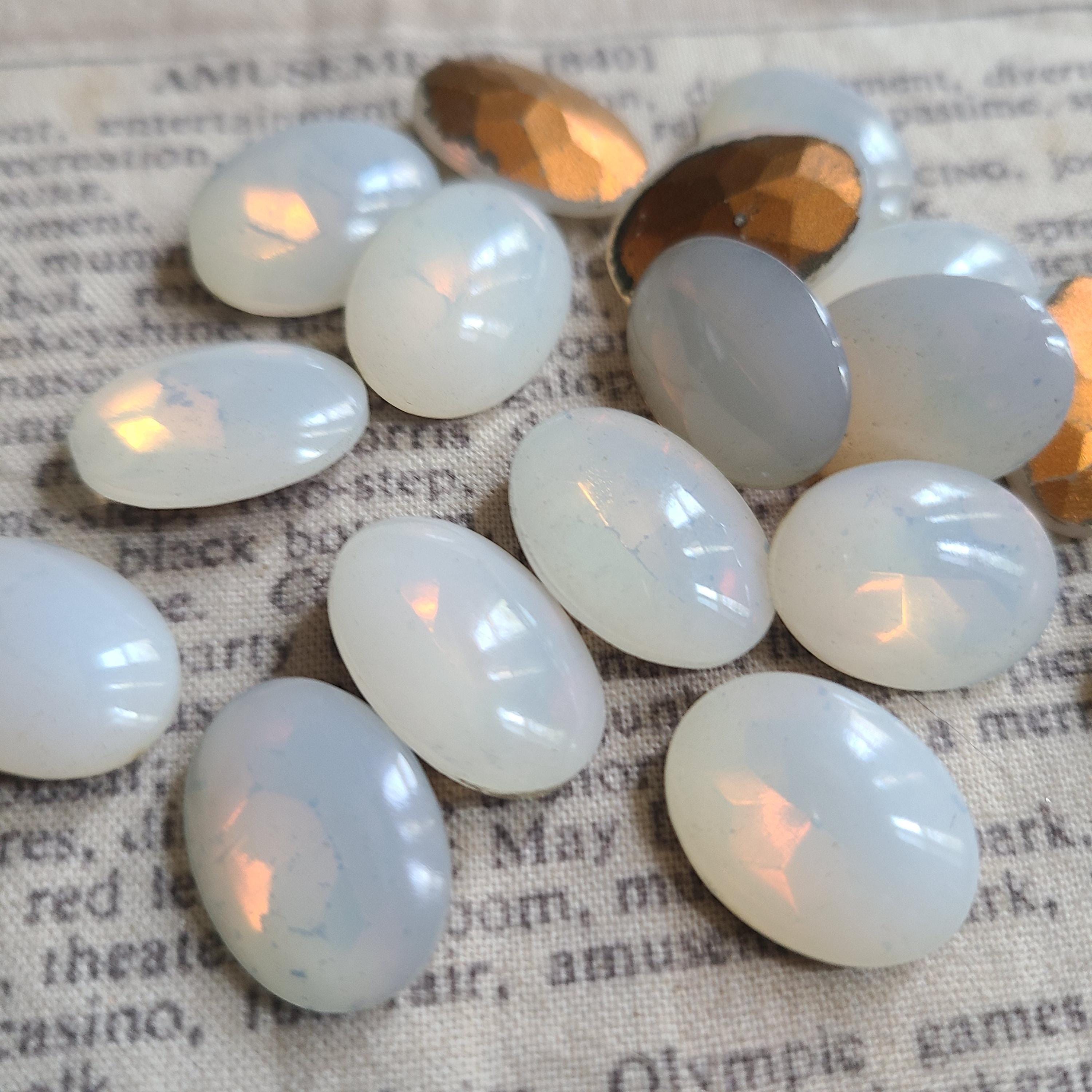 White Opal Vintage 18x13mm Oval Glass Cabochons 4 Pcs - Etsy