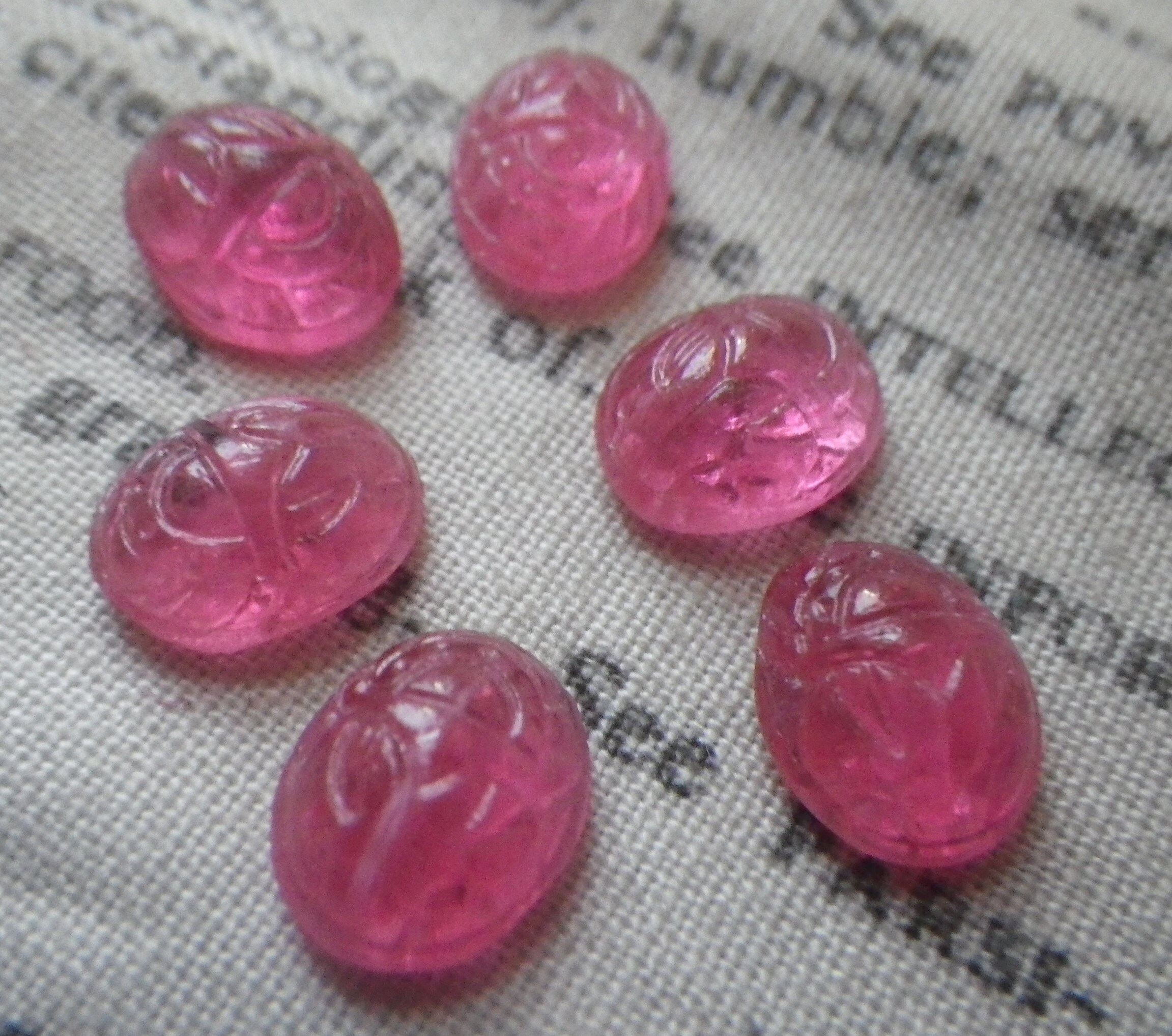 Rose Pink Glass Vintage Scarabs 1950s 10x8mm Flat Etched Backs | Etsy