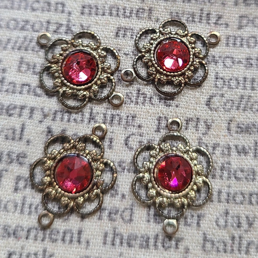 Indian Pink Peony Filigree 20ss Chatons Brass Ox Links 4 Pcs - Etsy