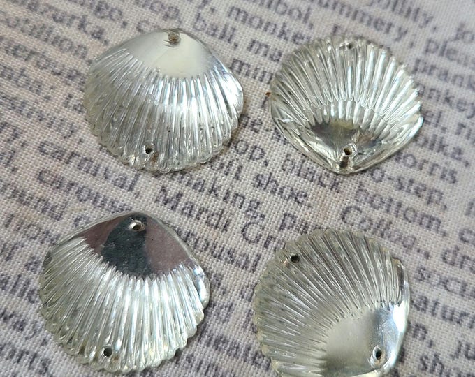 Crystal Clear Vintage Seashell Sew on Foiled Glass Cabochons 20x18mm 4 ...