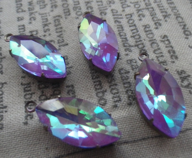 Electric Violet 18X9mm Navette Glass Drops Brass Ox 4 Pcs | Etsy