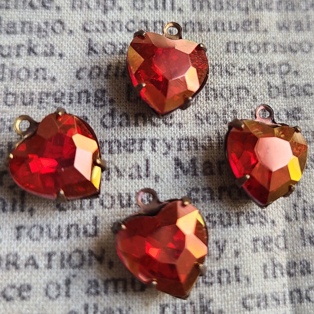 Crystal Magma Red With Gold Coating 10mm Faceted Glass Heart Drops 4 ...