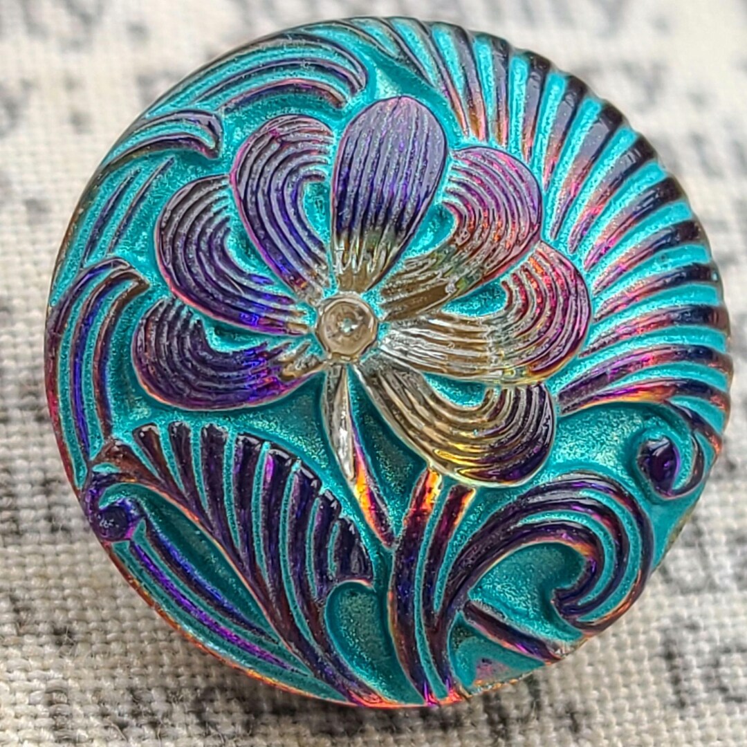 Lotus Flower Button Volcano With a Tea Green Wash Vintage Repro Czech ...