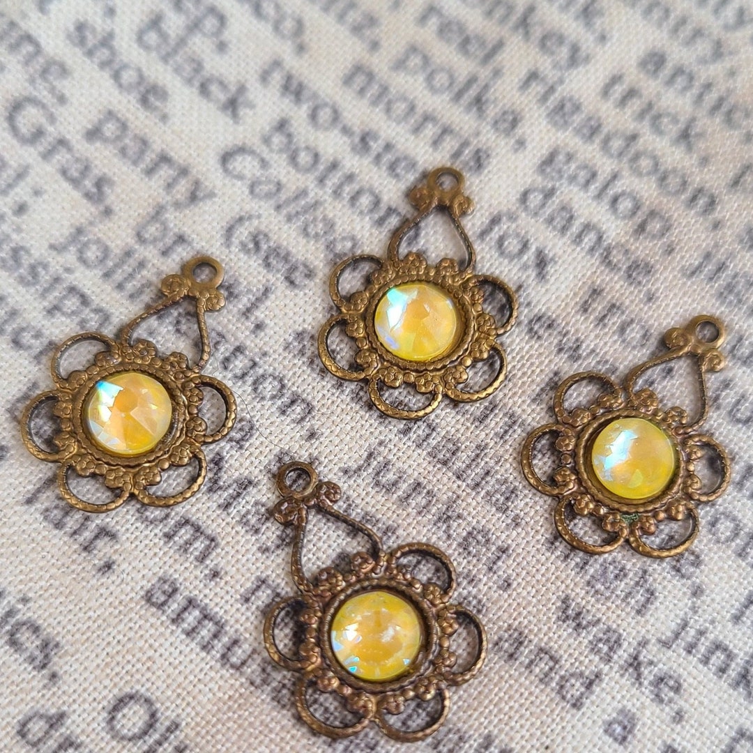 Peony Filigree With Electric Yellow Delite Brass Ox Drops 4 Pcs - Etsy
