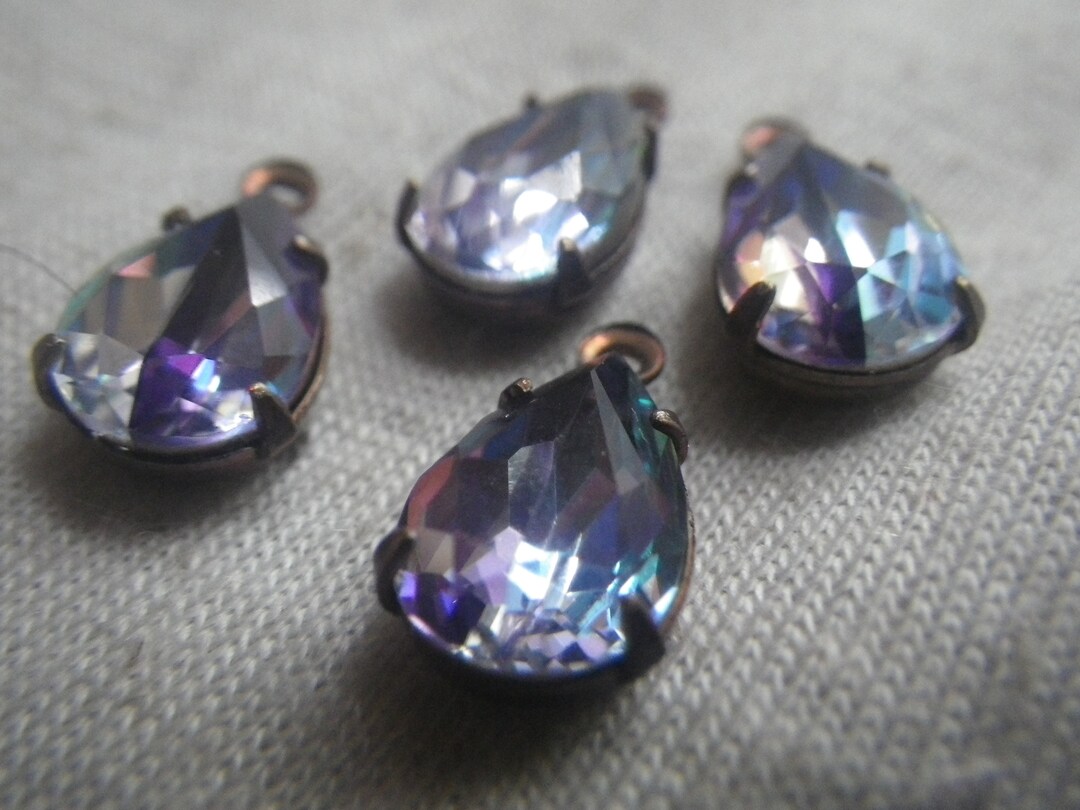 Laser Purple 10x7mm Pear Glass Drops Brass Ox 4 Pcs - Etsy