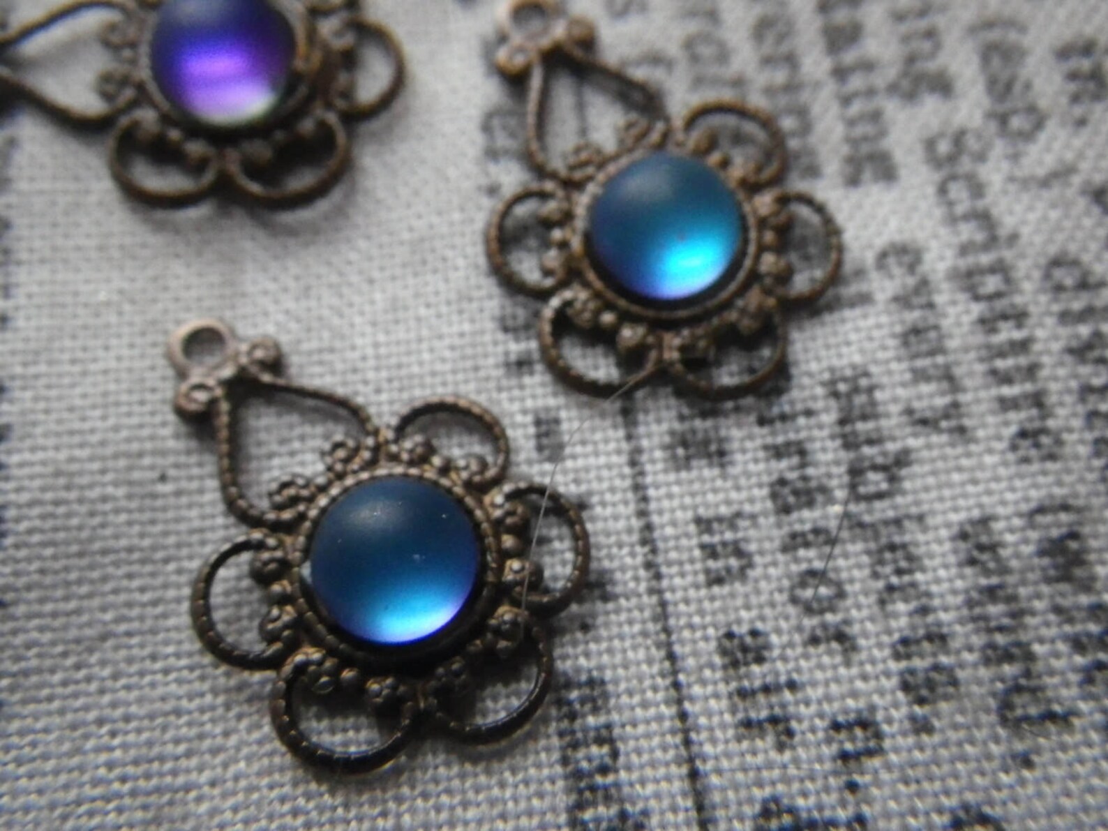 Peony Filigree With Matte Helio Blue Chatons Brass Ox Drops 4 | Etsy