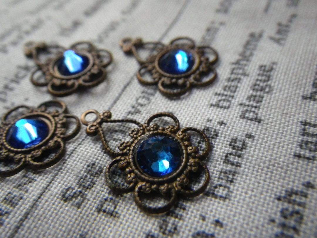 Peony Filigree With Bermuda Blue 20ss Chatons Brass Ox Drops 4 Pcs - Etsy