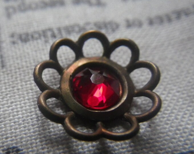 Vintage Siam Ruby Red Aurora Borealis Art Nouveau Scrolled Tiny Lotus ...