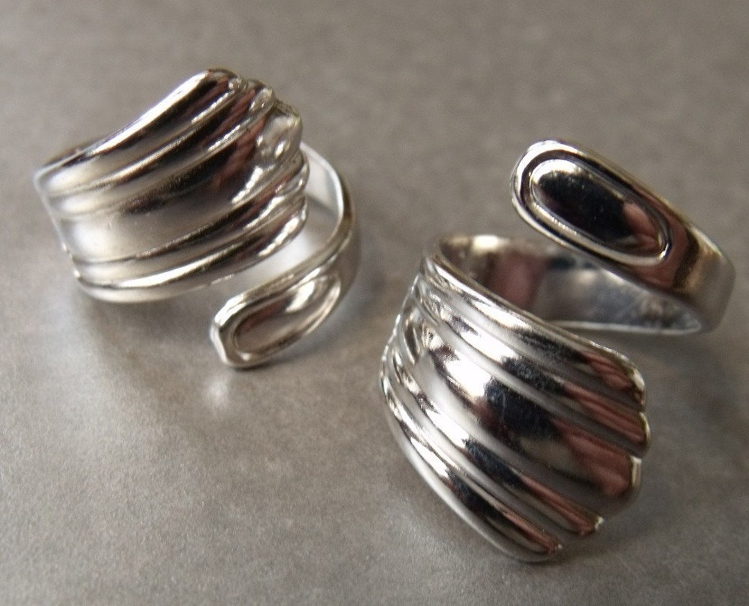 Spoon Rings Adjustable Silver-toned 2 Pcs - Etsy