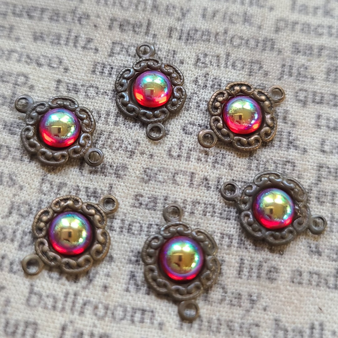 Siam Ruby Red AB Cabochon Tiny Daisy Brass Ox Connectors 6 Pcs - Etsy