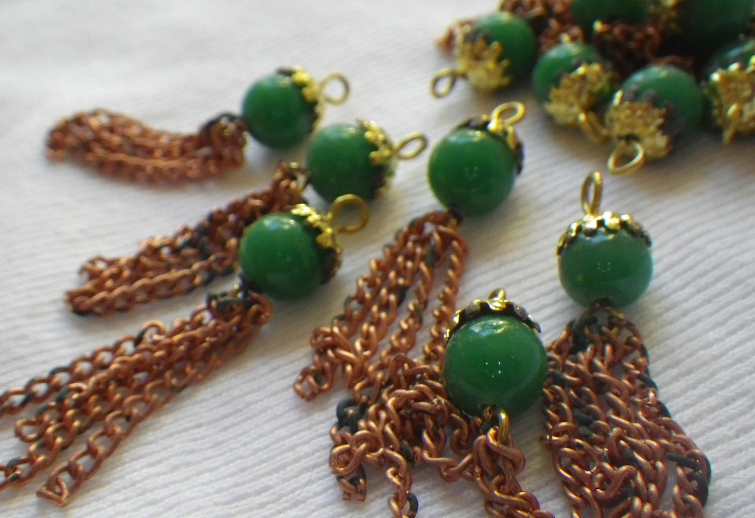 Vintage 8mm Jade Green Japanese Beaded Copper Tassels 6 Pcs - Etsy