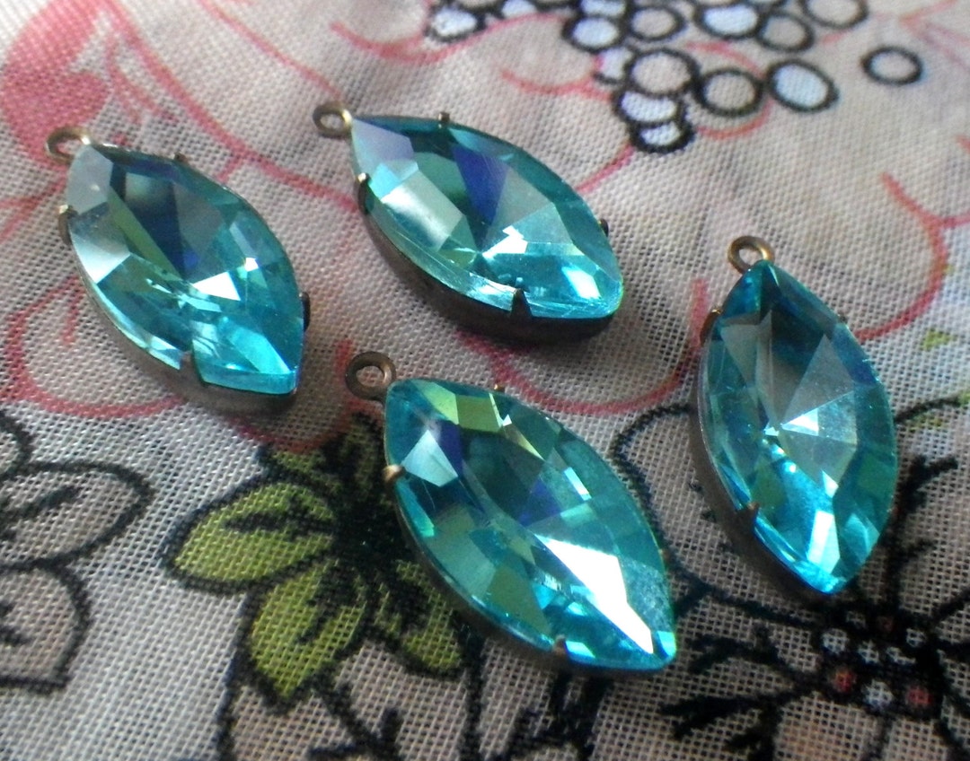 Aqua Glass 18x9mm Navette Drops 4 Pcs - Etsy