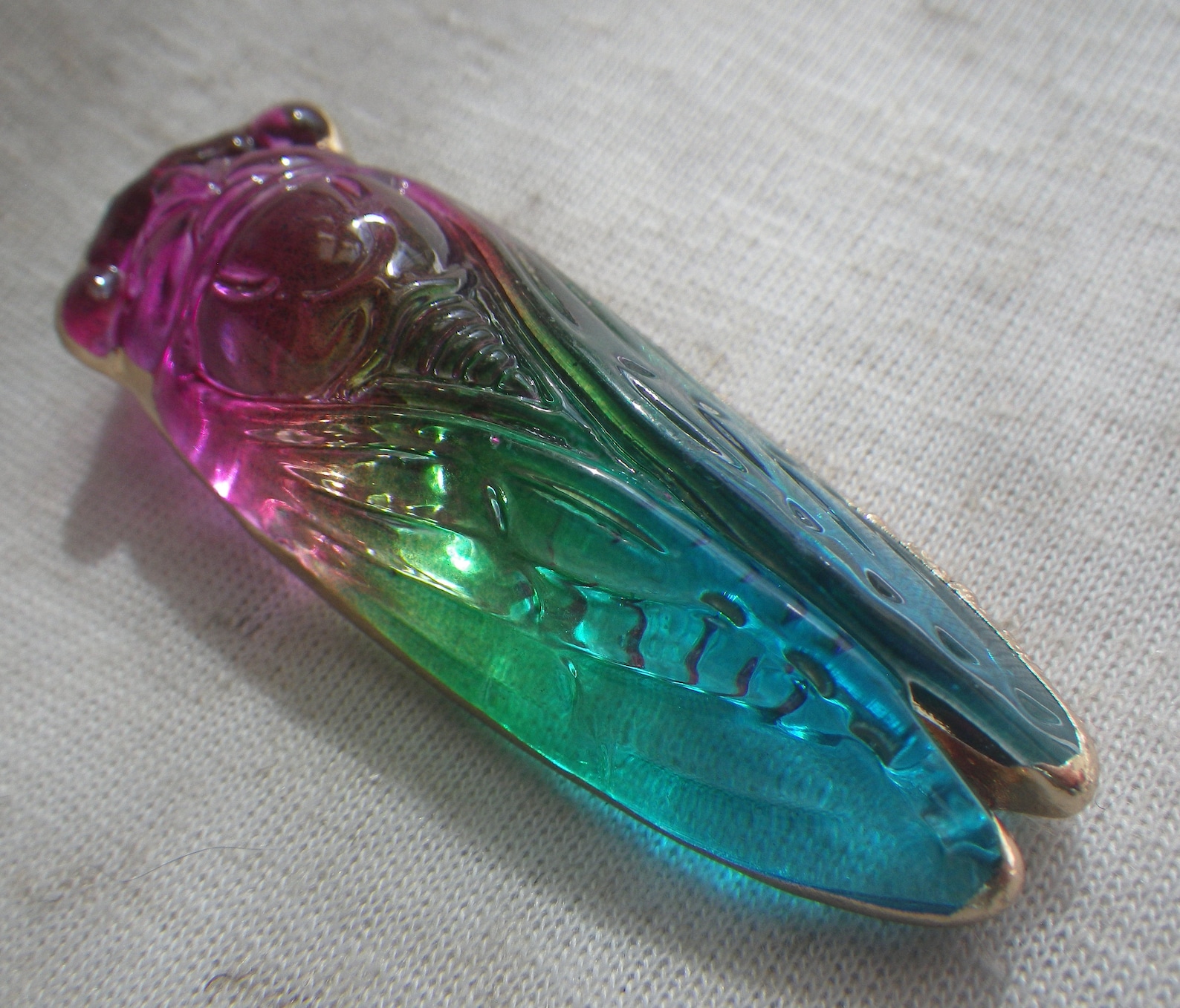 Tourmaline Rainbow Glass Cicada Pendant 55x18 Gold Trimmed 1 Pc - Etsy