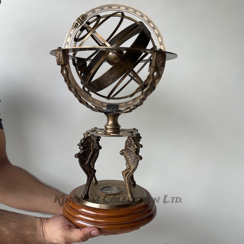 18 Inch Brass Armillary Sphere With Working Compass, Lion Brass Sphere ...