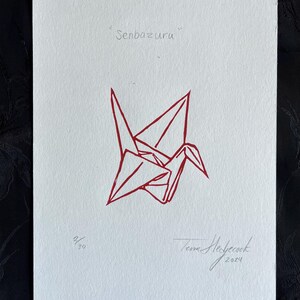 Senbazuru Lino Print and Vinyl Sticker Set of Origami Paper Crane ...