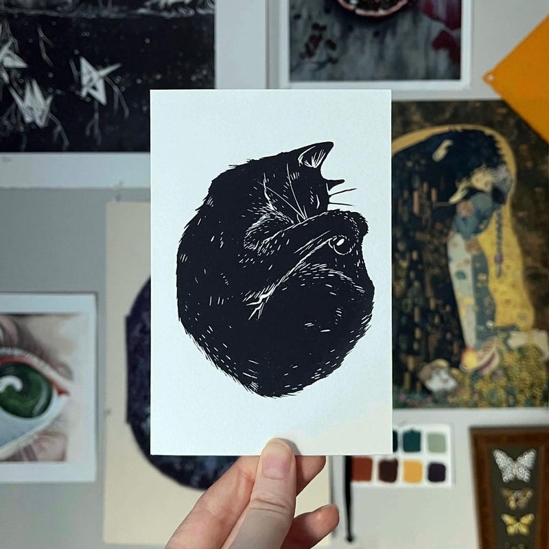 Linocut Cats Prints - Etsy