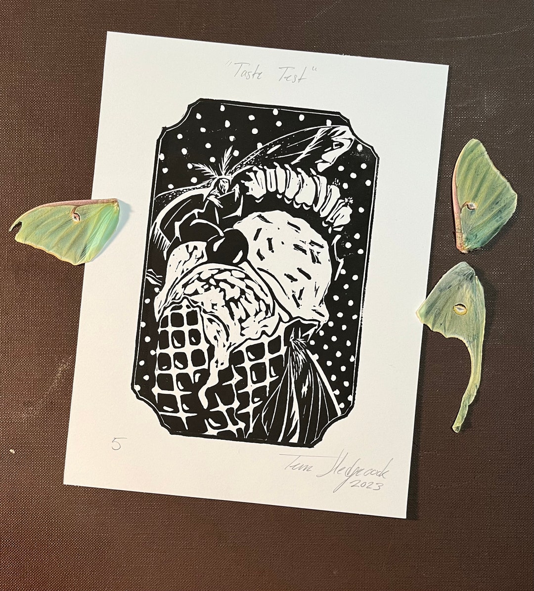 Linocut Print of Food, Ice Cream, Moth Art, Fine Art Print, Handmade - Etsy