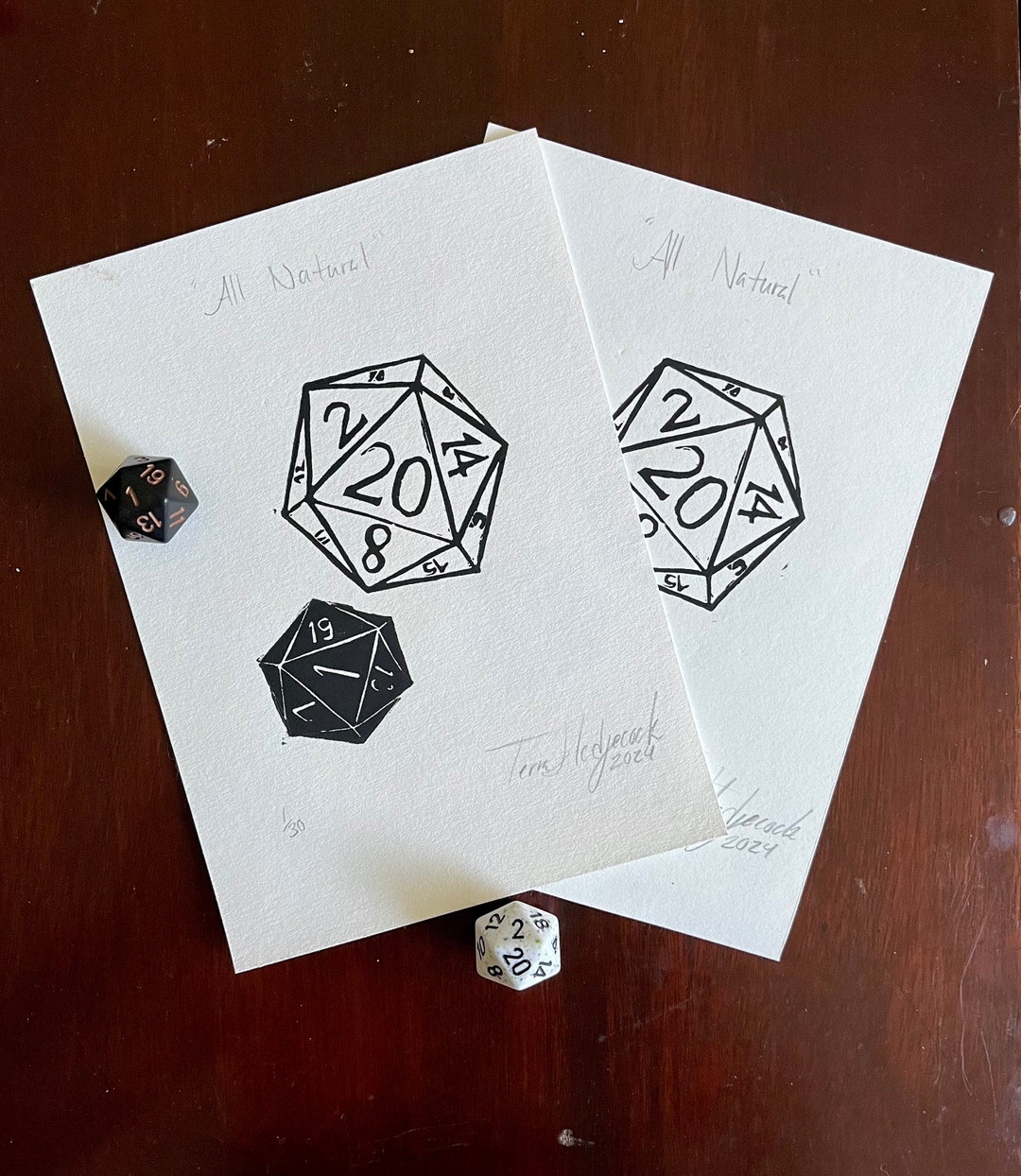 All Natural • Handmade Linocut Print of a D20 • Minimalist TTRPG / Dnd ...