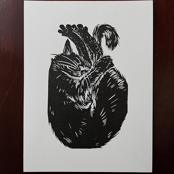 Cat Linocut Print Art - Etsy