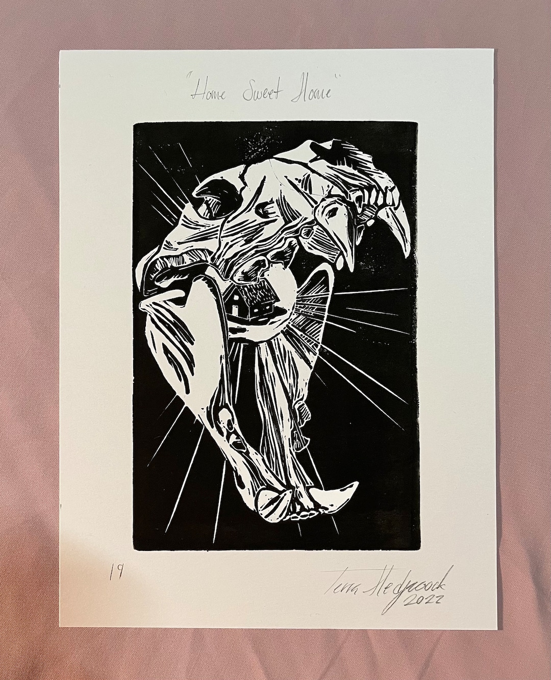 Linocut Print of Animal Skull • Original Skull Illustration • Dark and ...